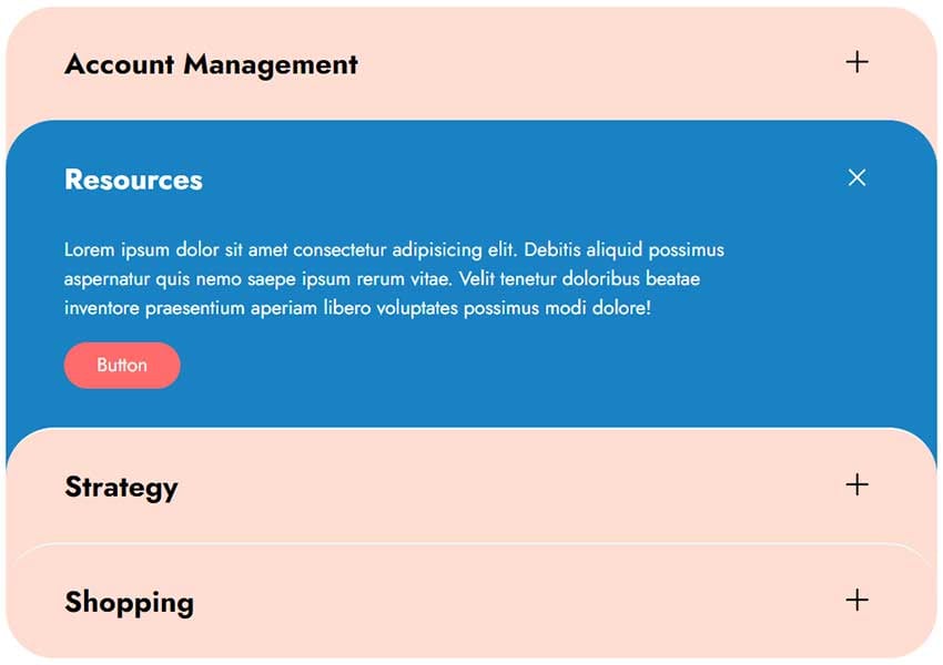 Build an animated JavaScript accordion component, with overlapping ...