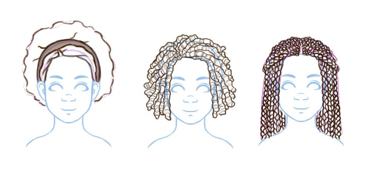 How to Draw Natural, Textured, Afro Hairstyles (Afros, Locs, Braids ...