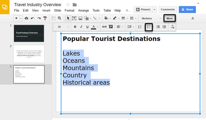 Cómo añadir texto y viñetas en las presentaciones de diapositivas de Google